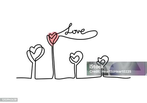 단어 Love의 연속 한 줄 그리기 사랑 발렌타인 데이의 벡터 미니멀 한 흑백 그림 한붓그리기에 대한 스톡 벡터 아트 및 기타