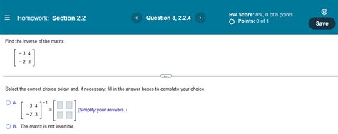 Solved Homework Section 2 2 Find The Inverse Of The Matrix Chegg