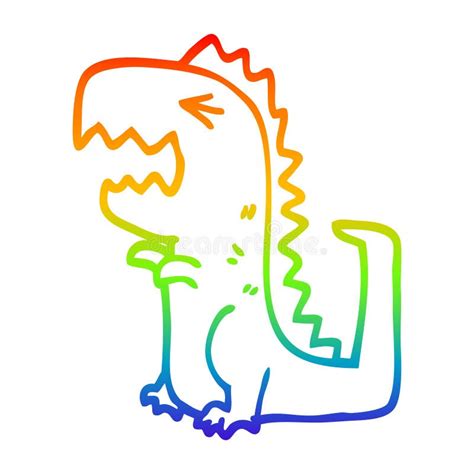 A Creative Rainbow Gradient Line Drawing Cartoon Roaring T Rex Stock