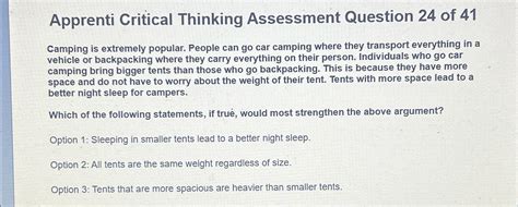Solved Apprenti Critical Thinking Assessment Question 24 Of Chegg