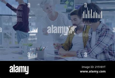 Analyzing Data And Graphs Animation Over Diverse Team Collaborating In