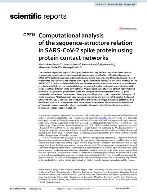 Pdf Computational Analysis Of The Sequence Structure Relation In Sars
