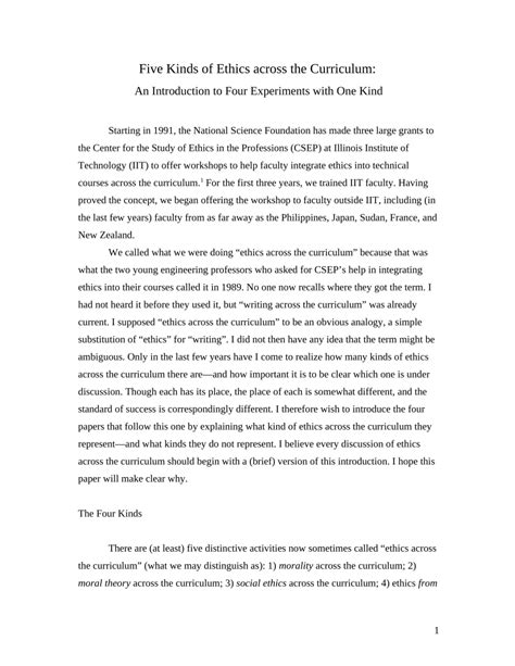 Pdf Five Kinds Of Ethics Across The Curriculum