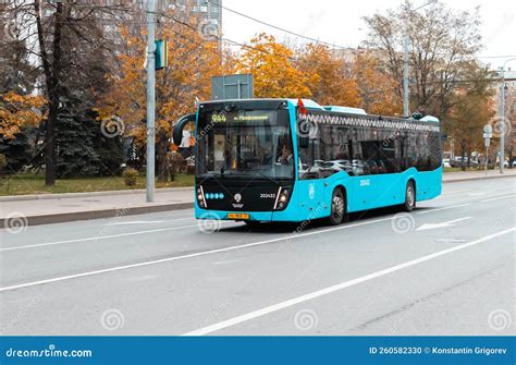 Modern Low Floor City Bus On Autumn Streets Public Transport Moving Along A City Street