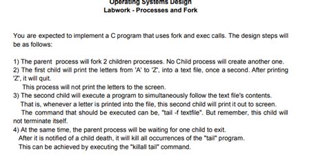 Solved Operating Systems Design Labwork Processes And Fork