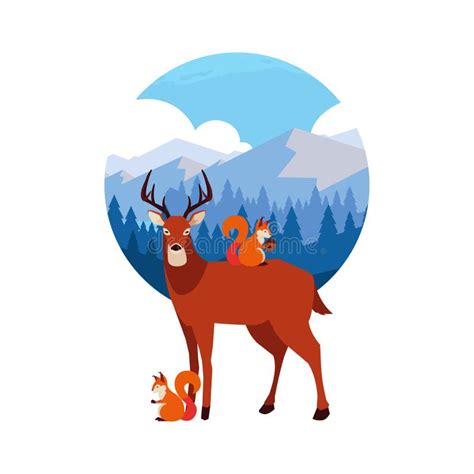 Deer And Squirrel Happy Autumn Season Design Stock Illustration