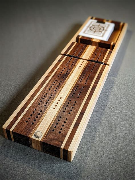 Foldable Travel Cribbage Board Real Wood Walnut And Aspen Hardwood Hingedfoldable Cribbage