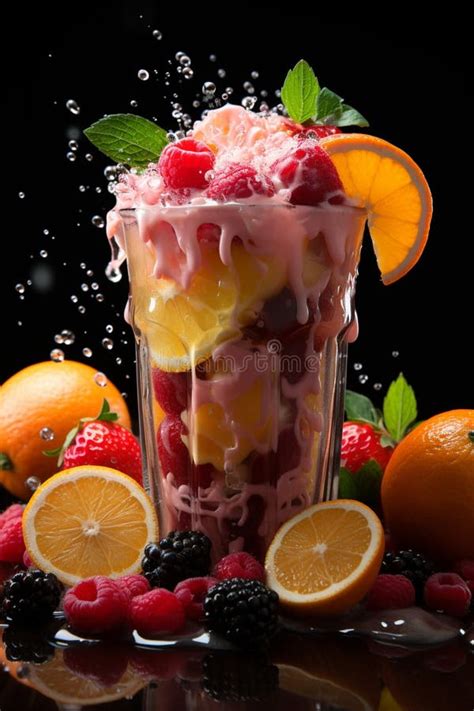 Milkshake In A Clear Glass Of Fruit In The Background With Milk