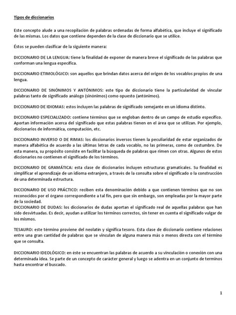 Tipos De Diccionarios Pdf Diccionario Comunicación