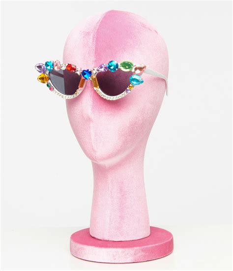 White And Rainbow Gemstone Cat Eye Sunglasses Unique Vintage