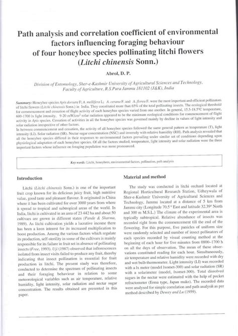 Pdf Path Analysis And Correlation Coefficient Of Environmental Factors Influencing Foraging