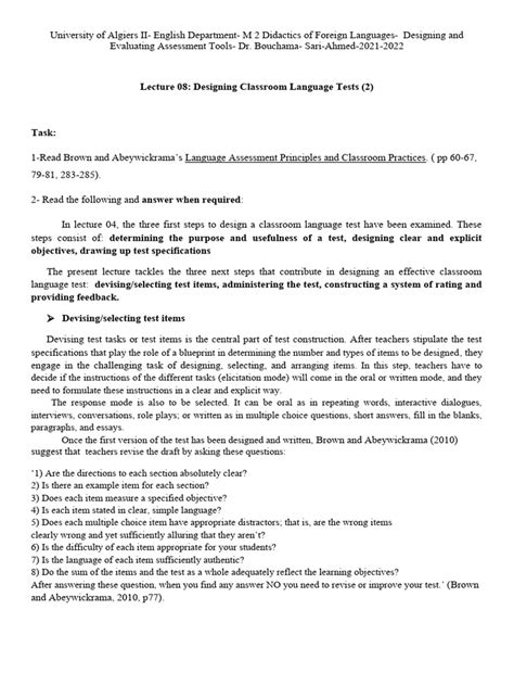 lecture 08 designing classroom language tests pdf