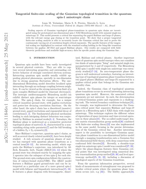Pdf Tangential Finite Size Scaling At The Gaussian Topological Transition In The Quantum Spin