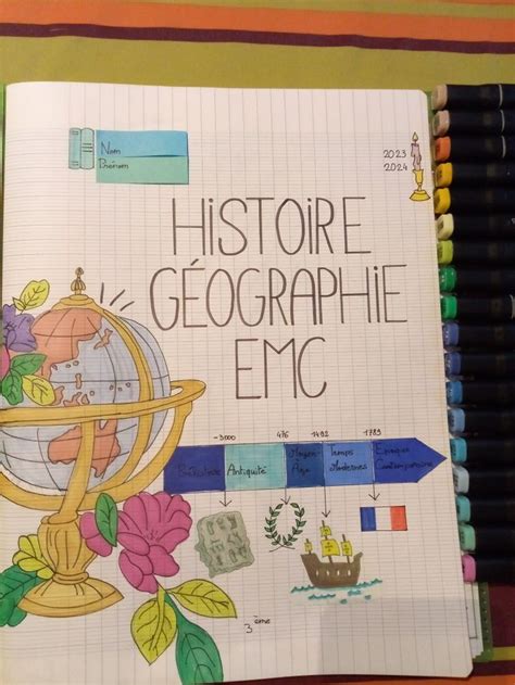 Page de garde histoire géo EMC Couvertures de cahier Pages de