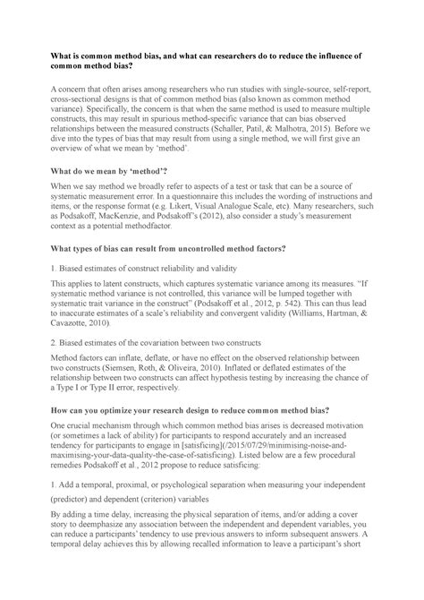 Common Method Bias Specifically The Concern Is That When The Same Method Is Used To Measure