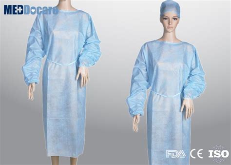 Non Woven Isolation Gown With Cuff Knitted Velcro Neckline And Waist Ties