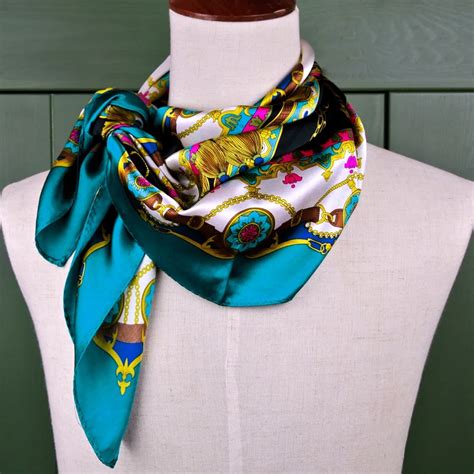 8989cm Scarves Turquoise Multicolor Printed Big Square Shawl 100 Silk