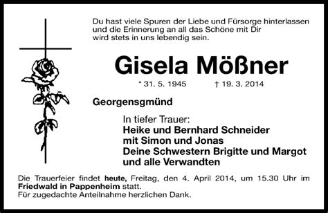 Traueranzeigen Von Gisela Mößner Trauernnde