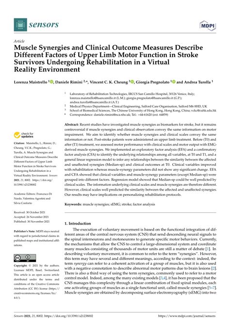 Pdf Muscle Synergies And Clinical Outcome Measures Describe Different