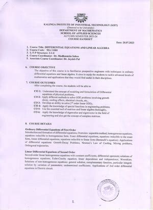 Assignment Maths Differential Equations And Linear Algebra Studocu