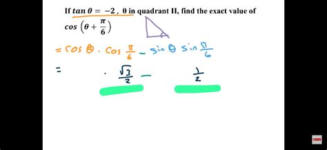 Solved If tanθ 2 θ in quadrant II find the exact value of Chegg