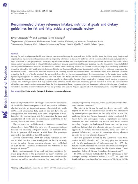 Recommended Dietary Reference Intakes Nutritional Goals And Dietary