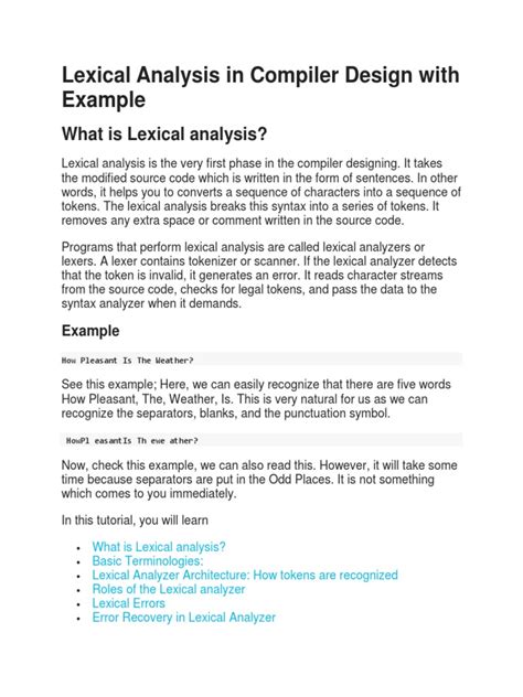 lexical analysis in compiler design with example pdf parsing