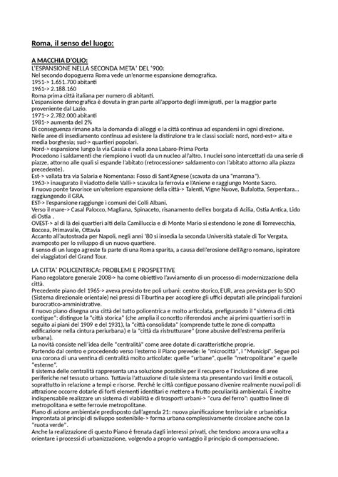 Riassunto Roma Il Senso Del Luogo Pasquinelli Docsity