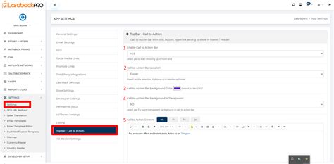Laraback A Guide On Configuring Topbar Cta Section Enactsoft
