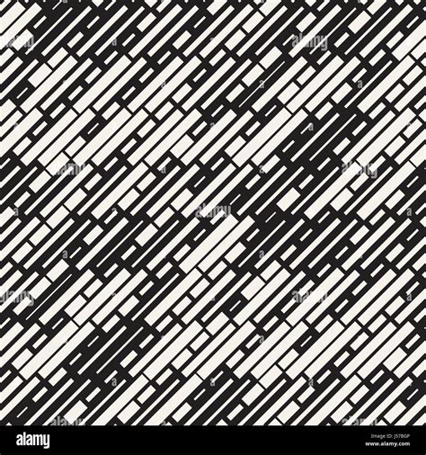 Vector Seamless Black And White Irregular Dash Rectangles Grid Pattern Trendy Monochrome