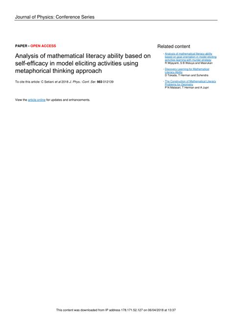 Pdf Analysis Of Mathematical Literacy Ability Based On Self Efficacy