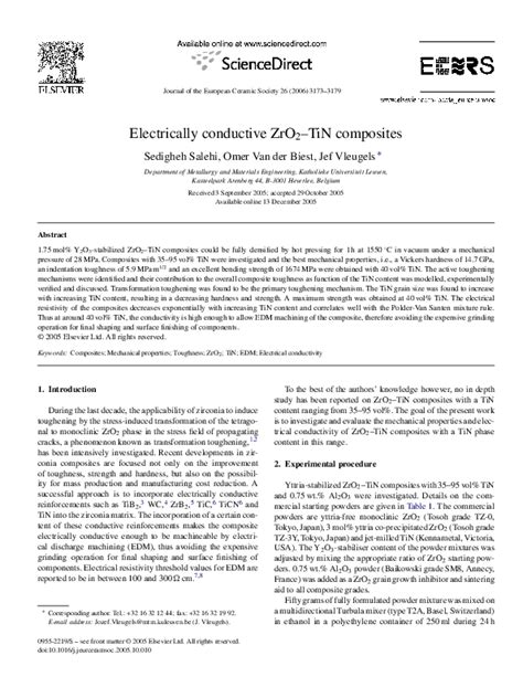 Pdf Electrically Conductive Zro2 Tin Composites