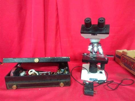 Box Of 1 Omax Microscope W Box Of Assorted Costume Jewelry Including Watches Sierra Auction