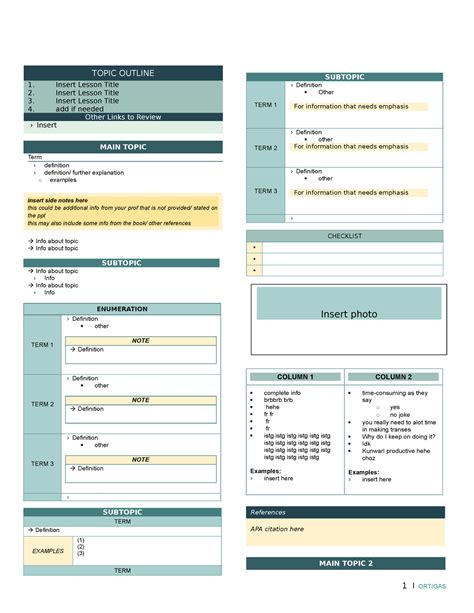Transes Notes Template Ortigas Ortigas Topic Outline 1 Insert Lesson