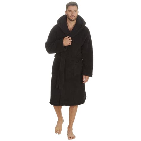 Mens Dressing Gown Thick Snuggle Warm Fleece Hooded Wrap Housecoat Robe