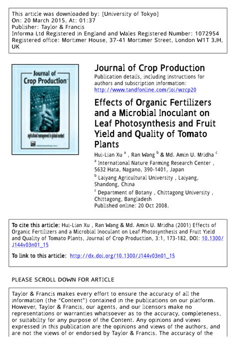 Pdf Effects Of Organic Fertilizers And A Microbial Inoculant On Leaf Photosynthesis And Fruit