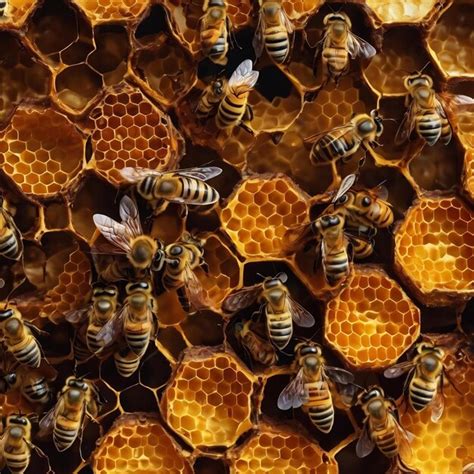 抽象的な六角形の構造は金色の蜂蜜で満たされたミツバチの巣から蜂巣です プレミアム写真