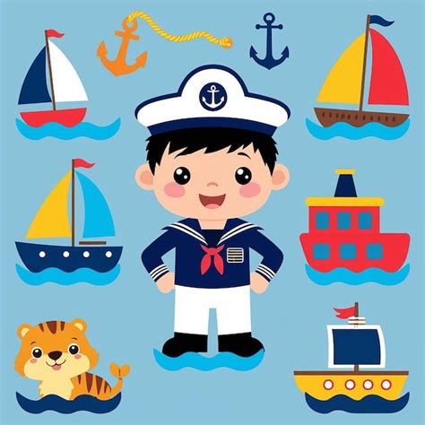 Cute Cartoon Sailor Illustration Premium Ai Generated Image