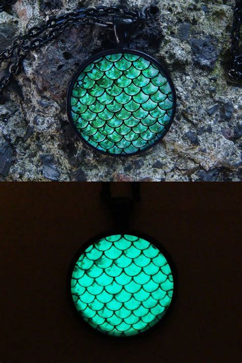 Glowing Necklace Mermaid Scales Glow In The Dark Green Etsy