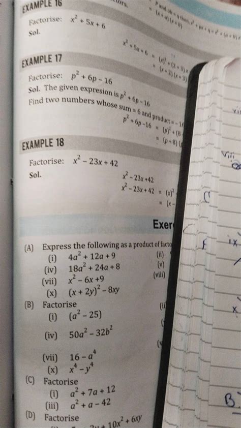 Pactorise X25x6 Solexample 17factorise P26p−16sol The Given Exp