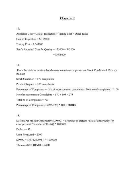 Chapter 10 Objective Assignment Chapter 10 10 Appraisal Cost