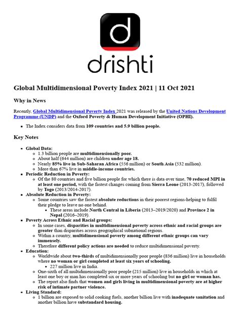 Daily News Analysis Global Multidimensional Poverty Index 2021