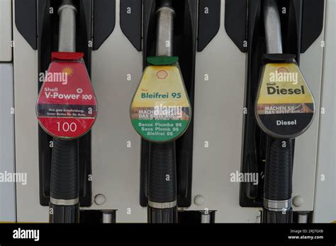 Three Fuelling Nozzles With Gasoline And Diesel Of Shell Company