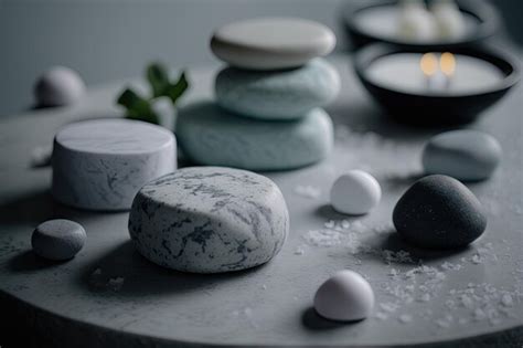 Beautiful Composition With Spa Stones On Grey Marble Table Illustration