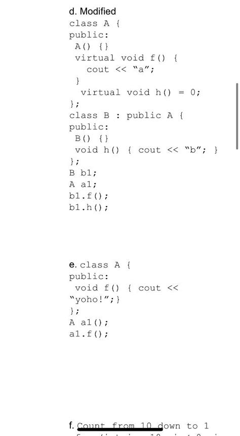 Solved D Modified Class A Public A Virtual Void F Chegg