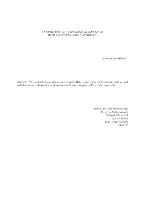 PDF An Operator On A Separable Hilbert Space With All Polynomial