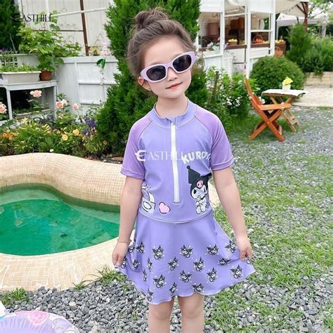 Easthill Kawaii Sanrio Kuromi Swimsuit Summer Girl Swim Siamese Skirt