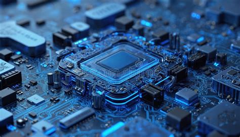 Futuristic Quantum Computer Circuit Board With Glowing Blue Circuits