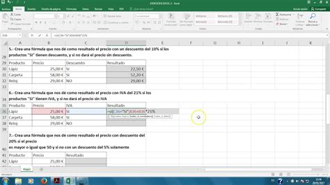 Explicacion Ejercicios Excel 2016 Condicional Si Youtube