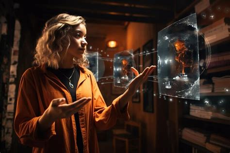 Premium Ai Image Full Shot Woman Augmented Reality Technology